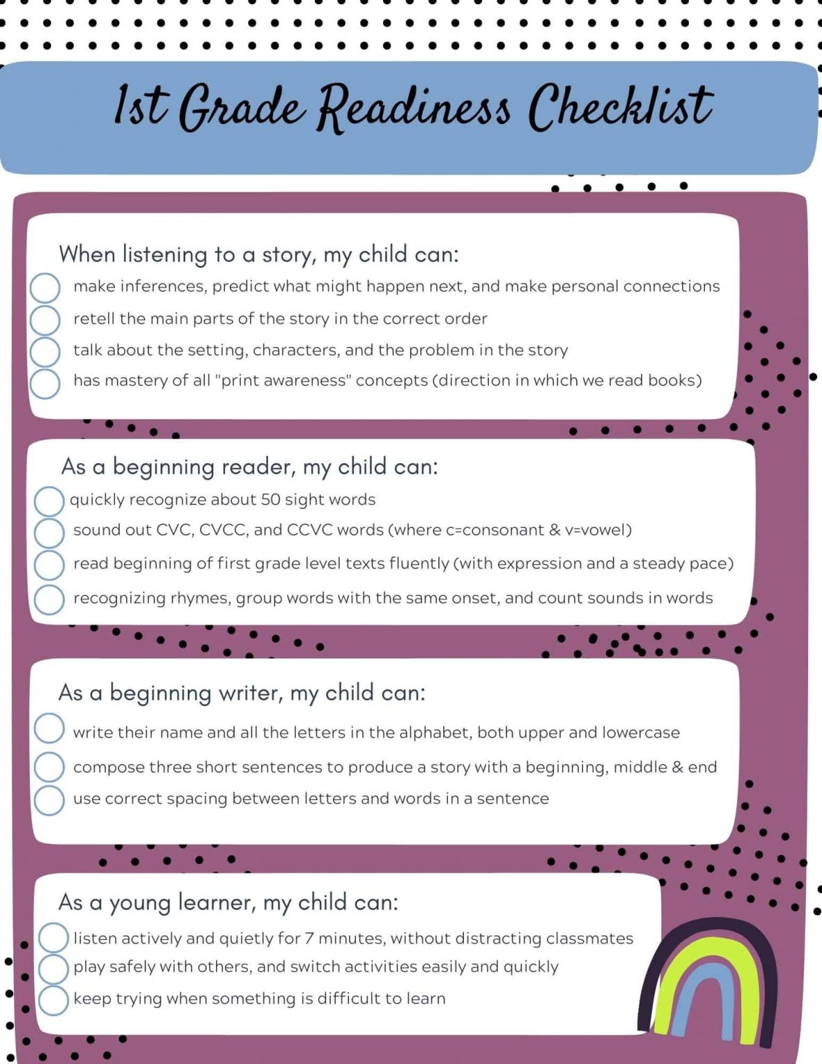 A FREE First Grade Readiness Checklist (25 Skills Your Child Should ...