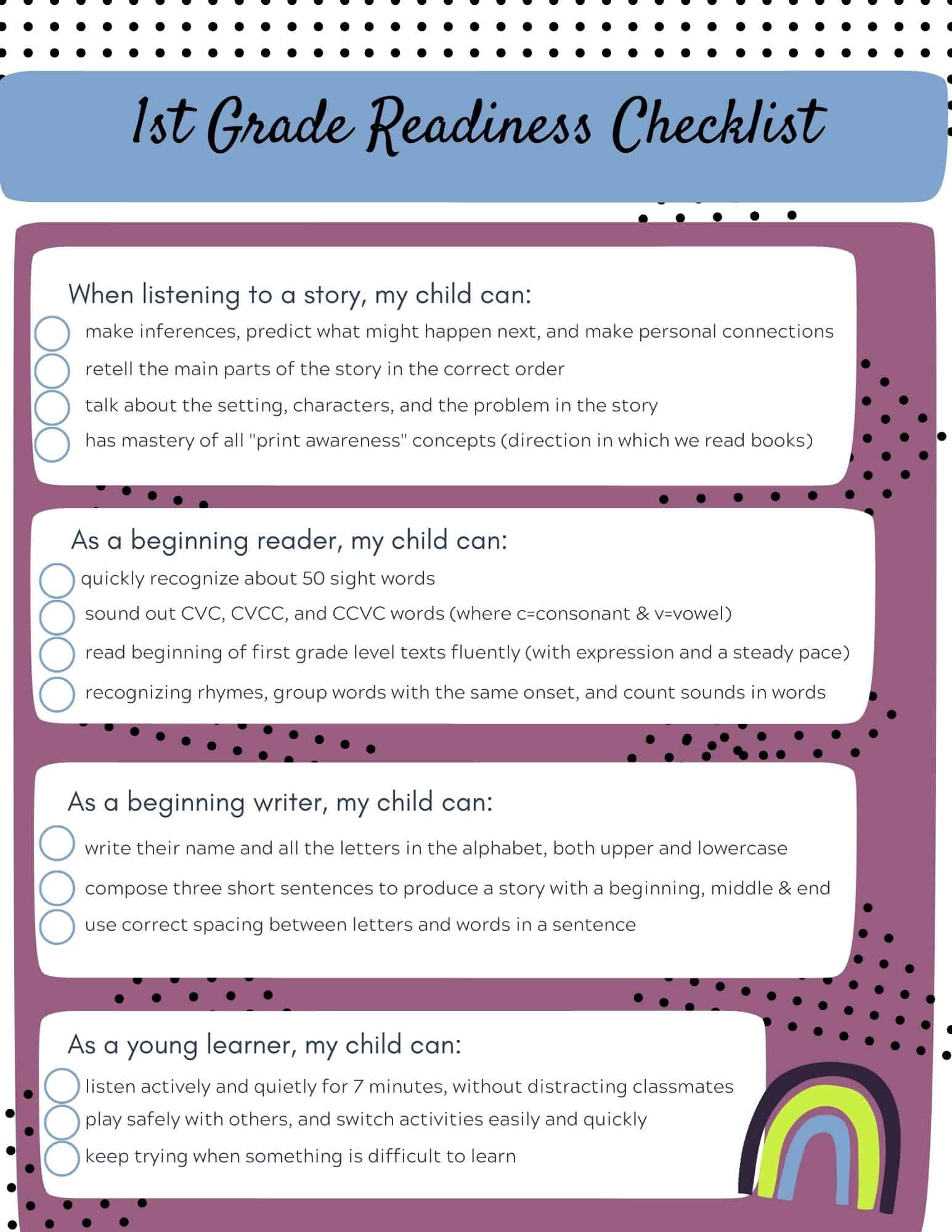 A FREE First Grade Readiness Checklist (25 Skills Your Child Should ...